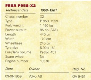 P958-X2 Frua prototype - Volvo 1800 and Amazon register